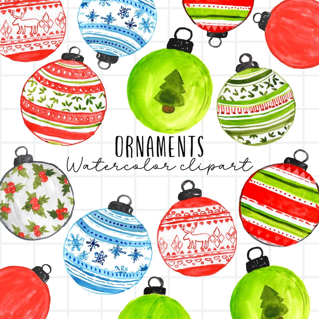 Watercolor Christmas Ornament Clipart Holiday Graphics in Png Format ...