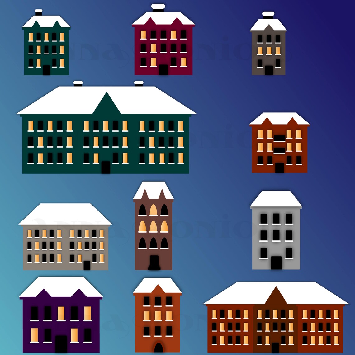 Houses Clip Art, Christmas Houses Vector Graphics, Snow Houses Clipart ...