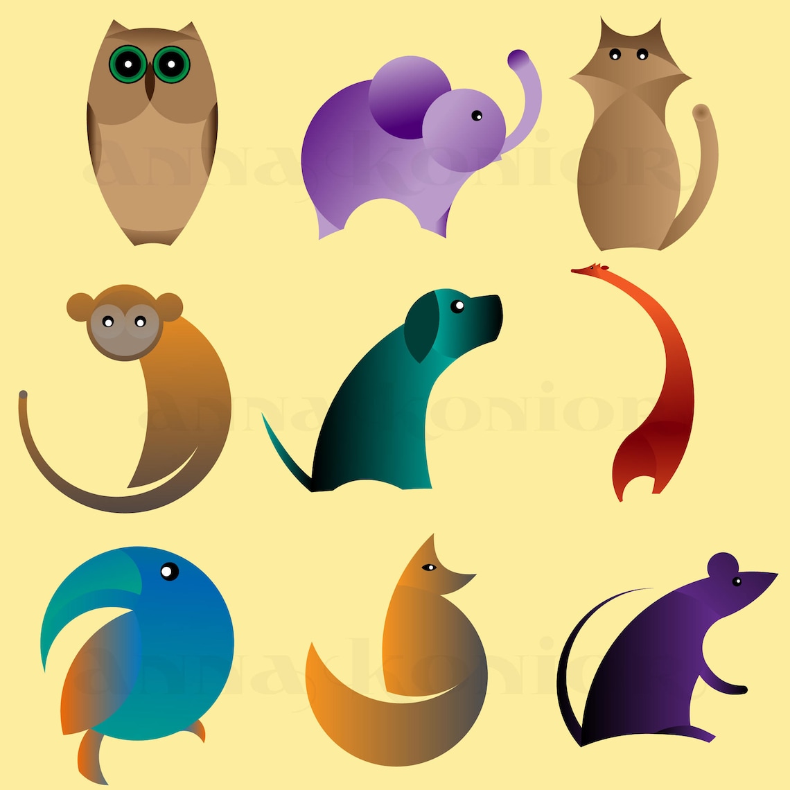 Animals Clip Art, Minimalist Animal Vector Graphics, Flat Animal ...