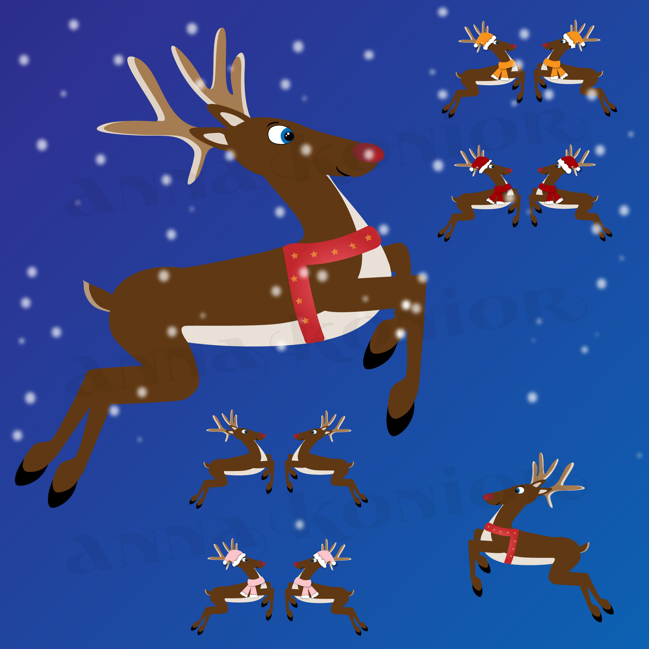 Reindeer Clip Art, Christmas Reindeer Vector Graphics, JPG PNG Instant ...