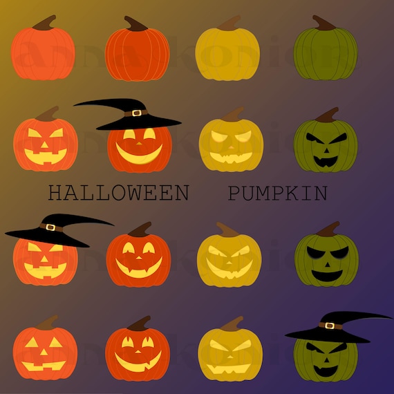 Halloween Clip Art Pumpkin Vector Graphics Clipart | Etsy