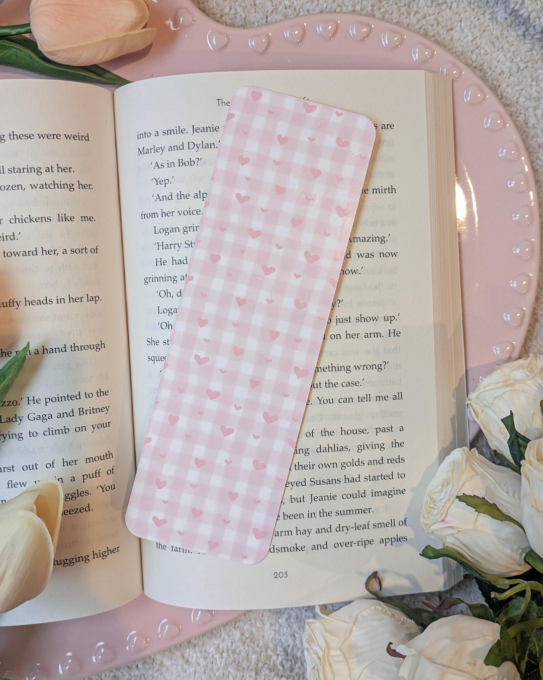 Hand-drawn Pink Gingham Hearts Bookmark | Glossy Laminated - Etsy