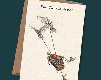 Two Turtle Doves Christmas Card - Etsy