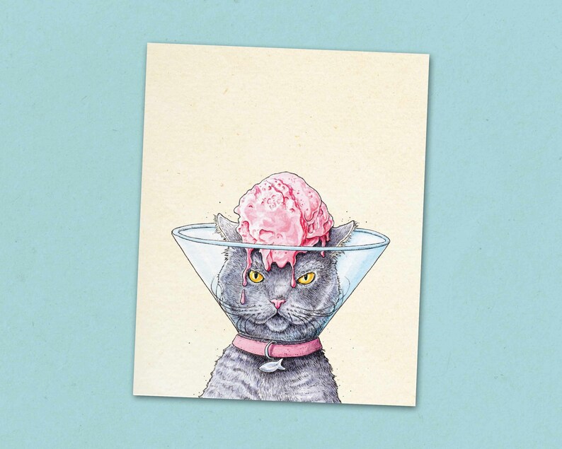 Ice Cream Cone of Shame - Funny Cat Print - British Shorthair - Ice ...