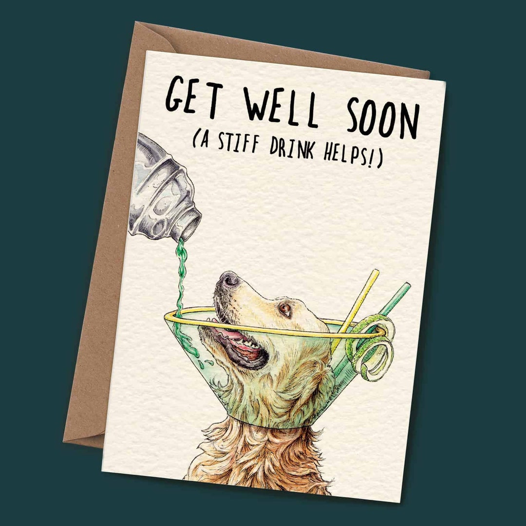 Dog Cone Card Dog Get Well Card Golden Retriever Feel Better Card - Etsy