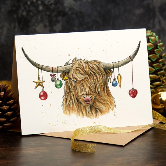 Highland Cow Card Cute Christmas Card Cow Christmas Card - Etsy