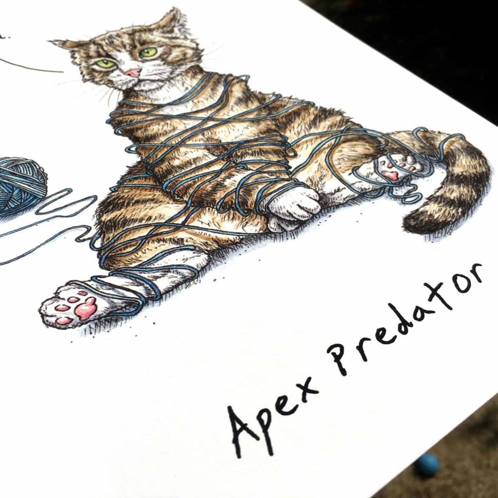 Apex Predator Tangled Print Tabby Cat Art Knitting Lover | Etsy