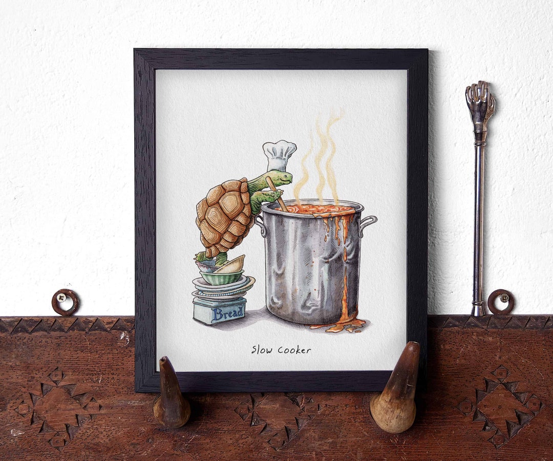 Slow Cooker Print - Tortoise Wall Art - Funny Chef Gift - Pun Wall Art ...