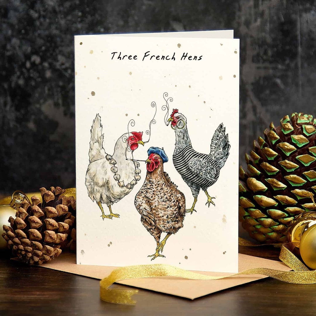 Three French Hens Card - Funny Christmas Card - Funny Xmas Card - Funny ...