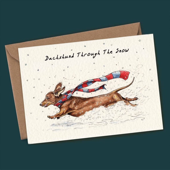 Dachshund Through the Snow Christmas Card Funny Dog Card - Etsy