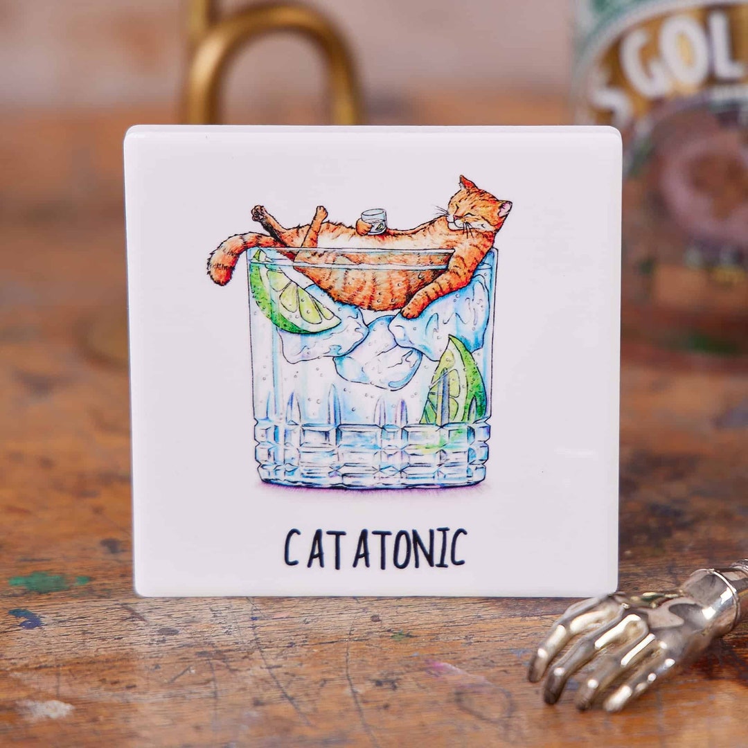 Catatonic Coaster - Funny Cat Coaster - Ginger Cat Gift - Etsy
