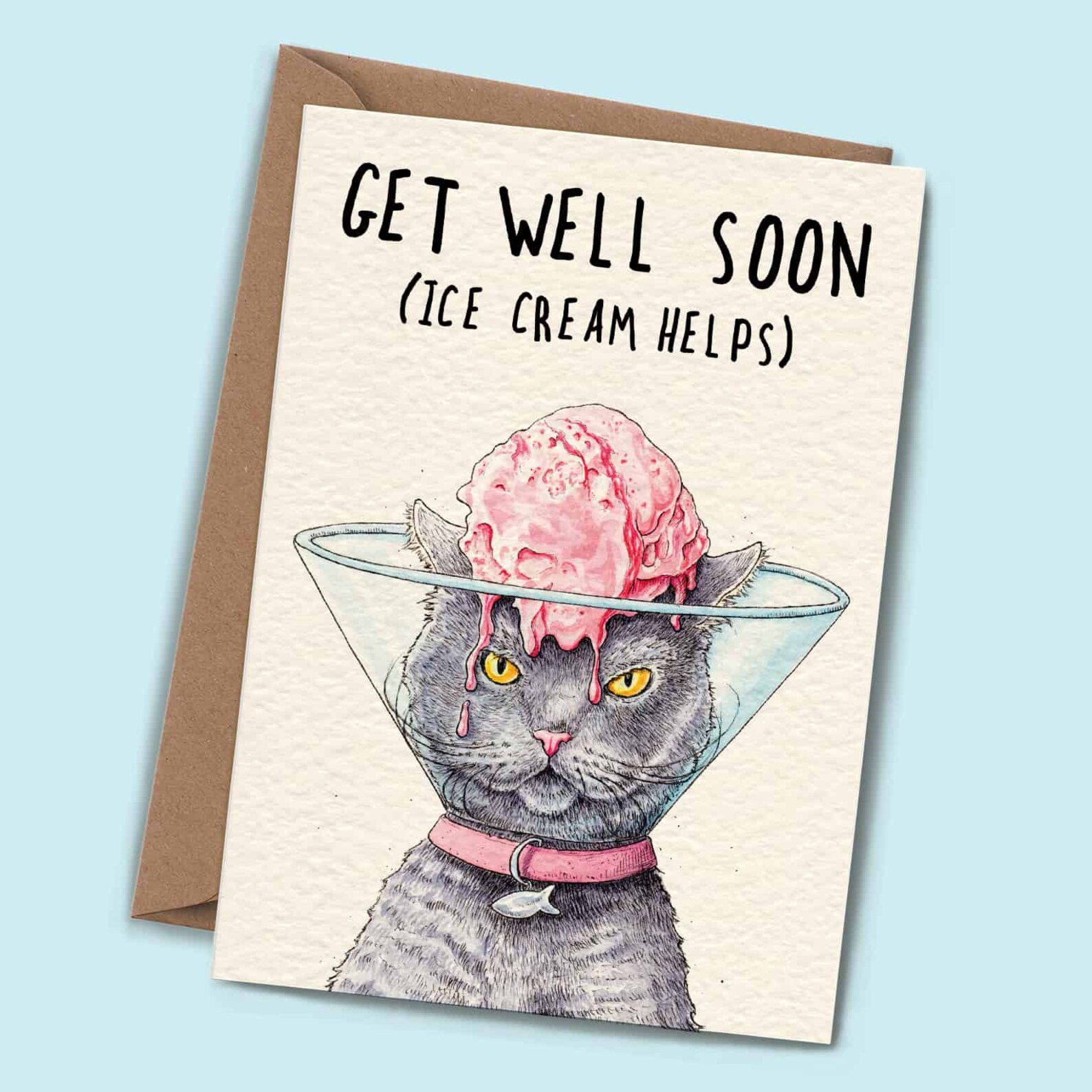 Cat Cone Card Get Well Card Feel Better Recovery Funny | Etsy