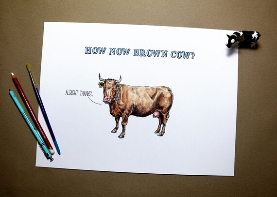 How Now Brown Cow Brown Cow Print Cow Wall Art Cow | Etsy