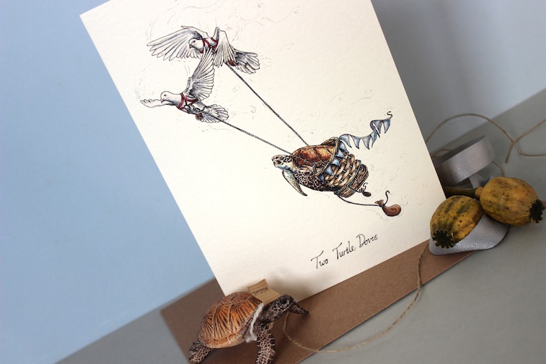 Two Turtle Doves Christmas Card Christmas Bird Card | Etsy