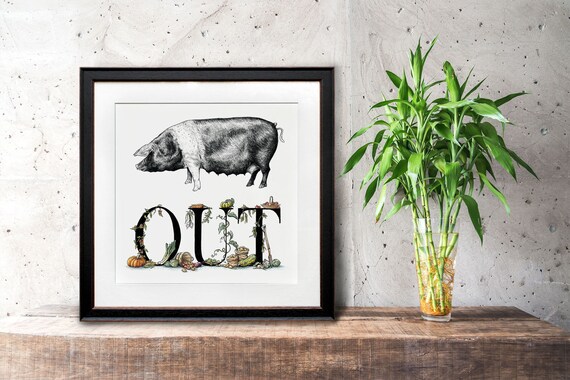 Pig Out Print Pig Wall Art Foodie Wall Art Cooking Lover - Etsy