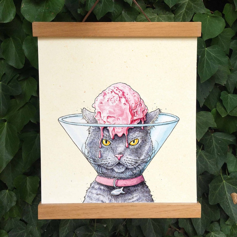 Ice Cream Cone of Shame - Funny Cat Print - British Shorthair - Ice ...