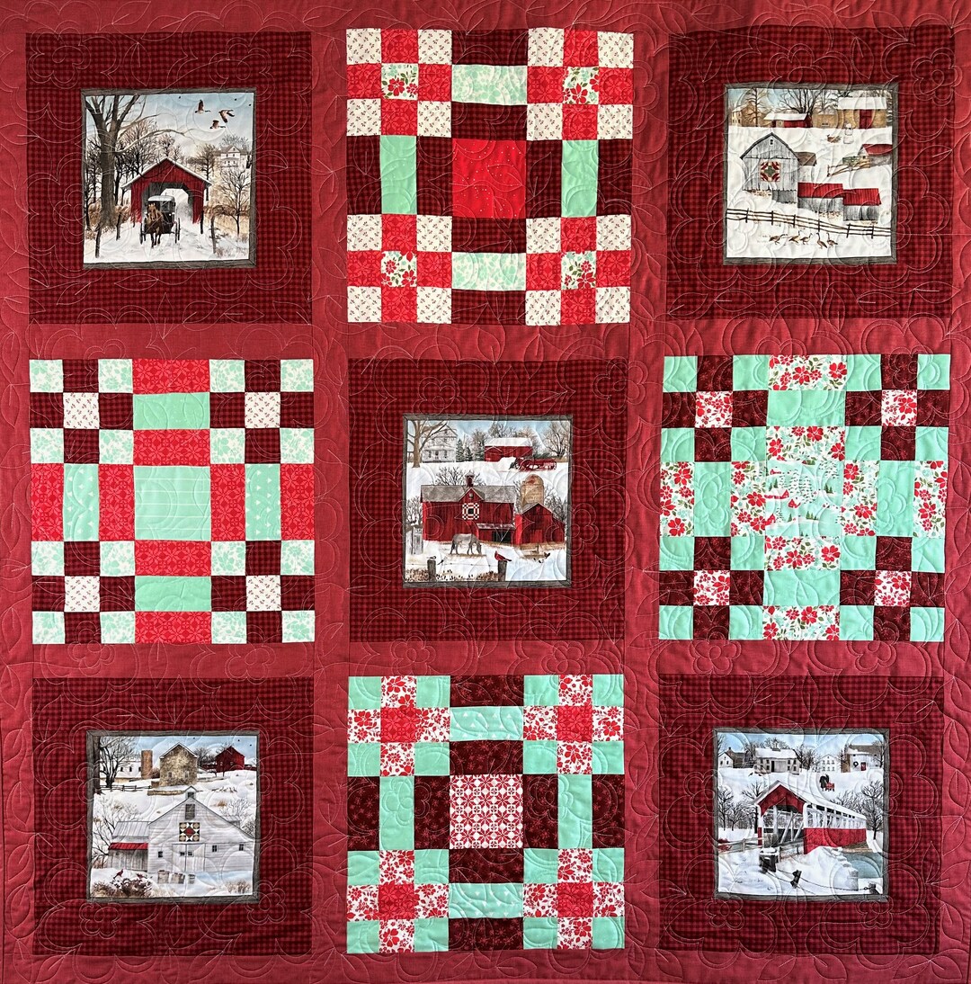 Farmhouse Red Barn Winter Lap Quilt - Etsy