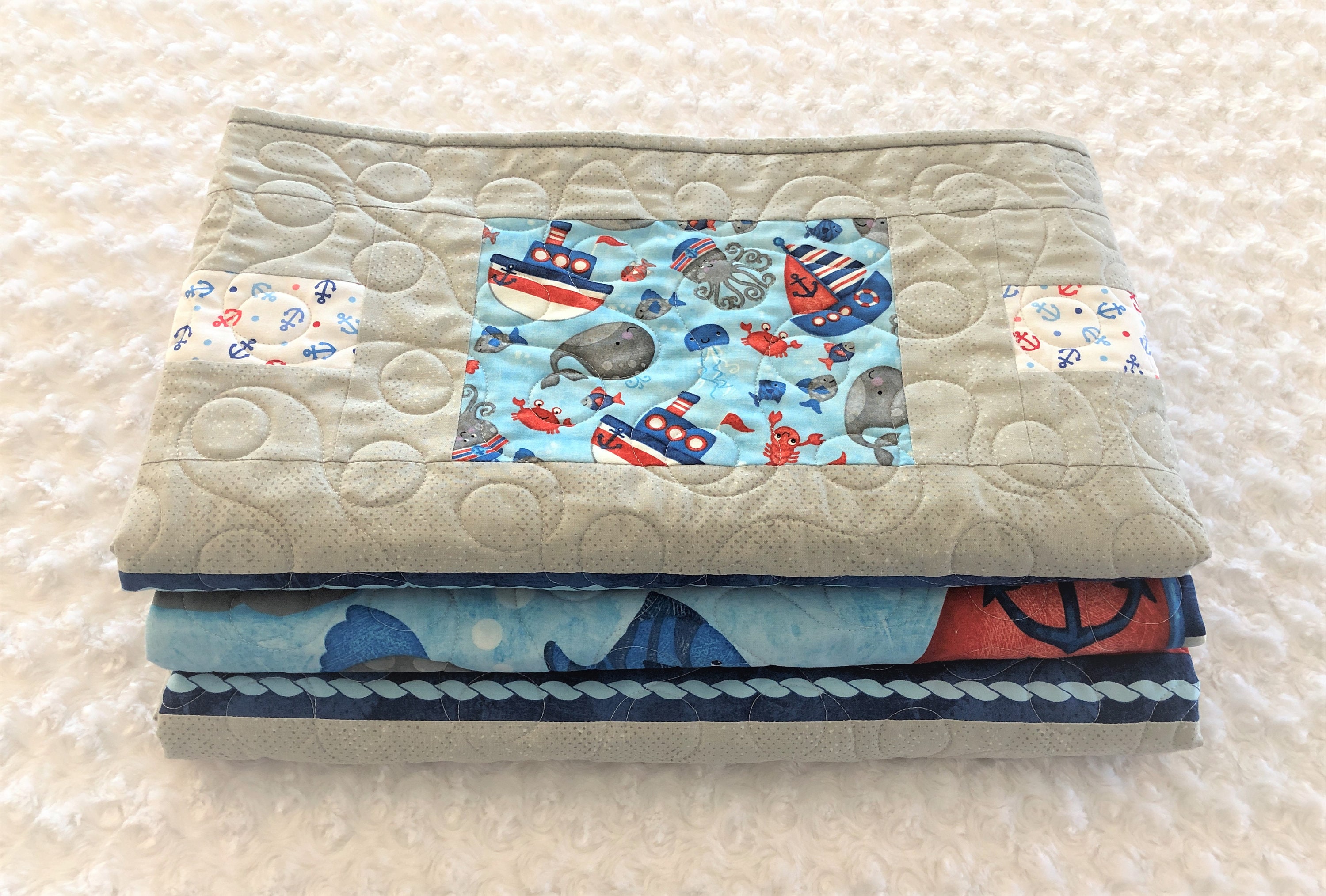 Ocean Quilt Harbor With Lighthouses Boats Octopus and | Etsy