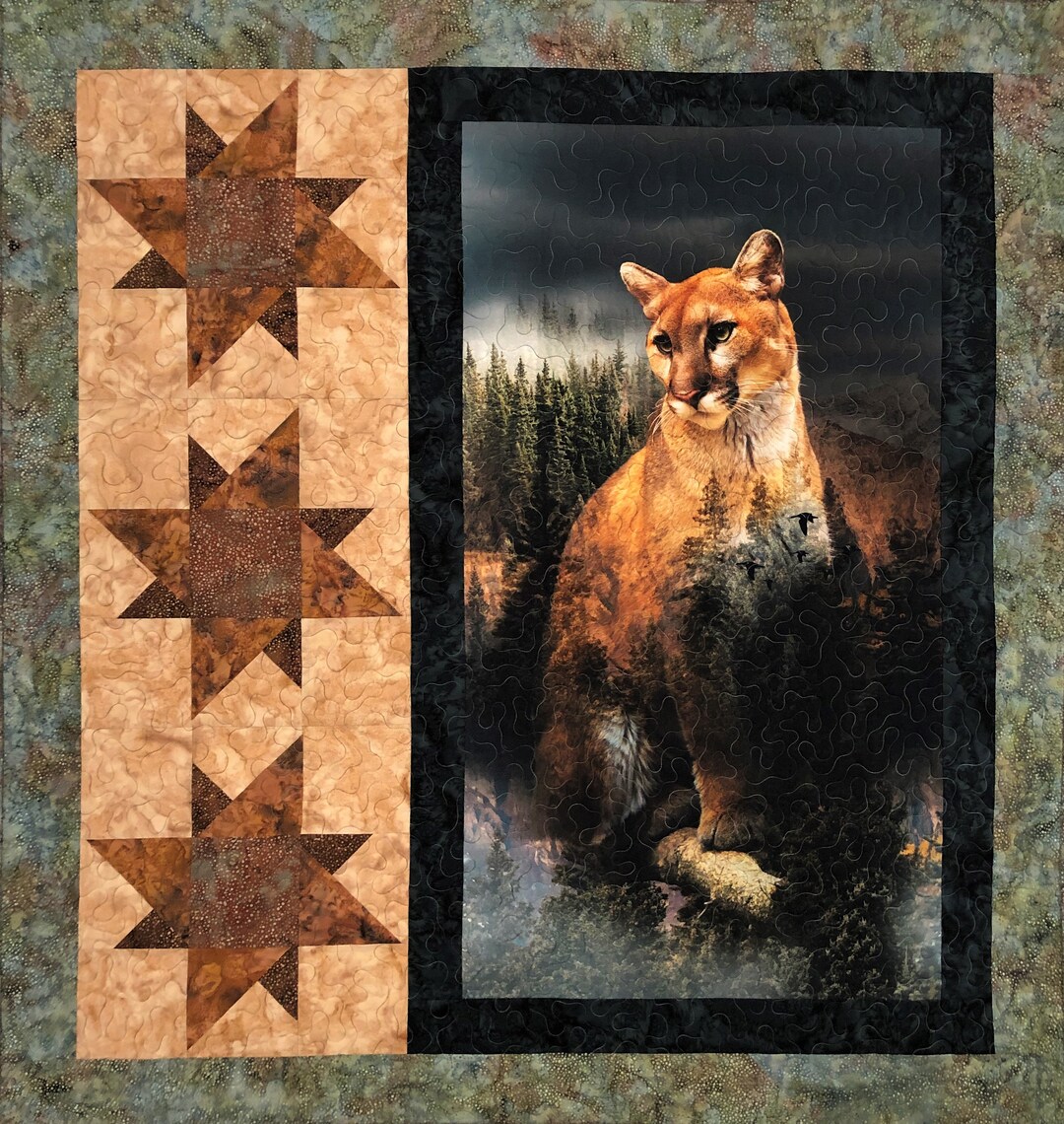 Mountain Lion Quilt, Stars Block, Tan, Brown and Green, Lap Size - Etsy