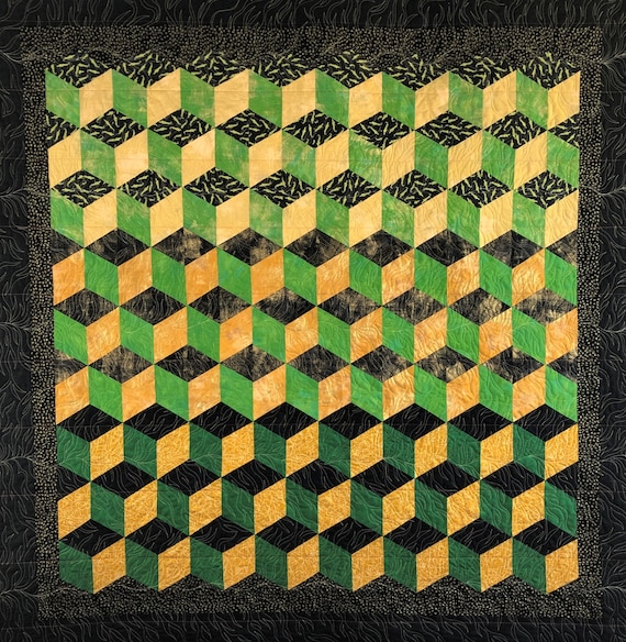 Loki Quilt Cube Optical Illusion Green Black and Gold - Etsy