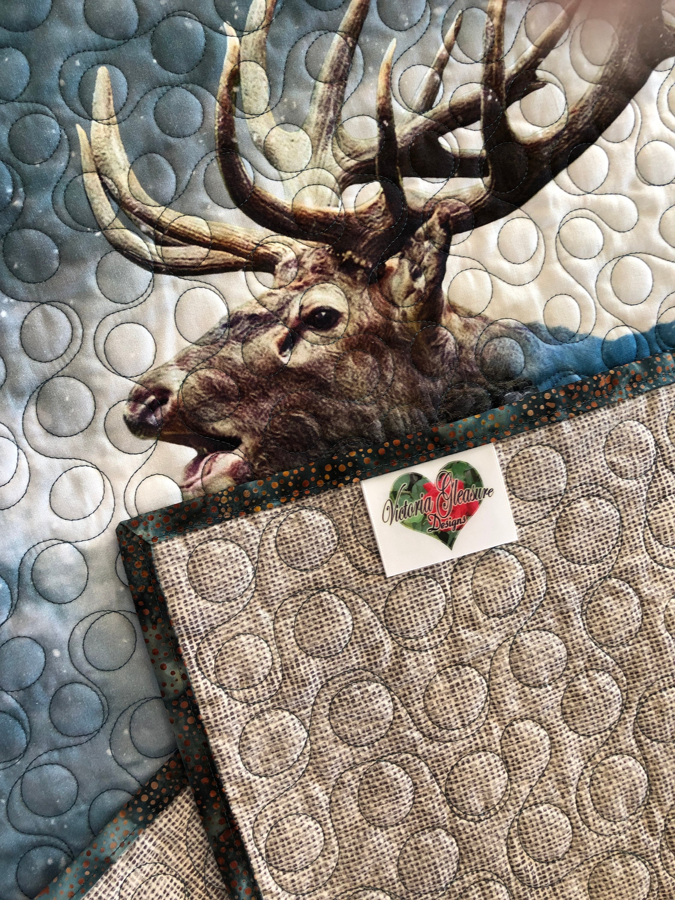 Elk in the Misty Mountains Quilt, Blue and Tan, Lap Size - Etsy