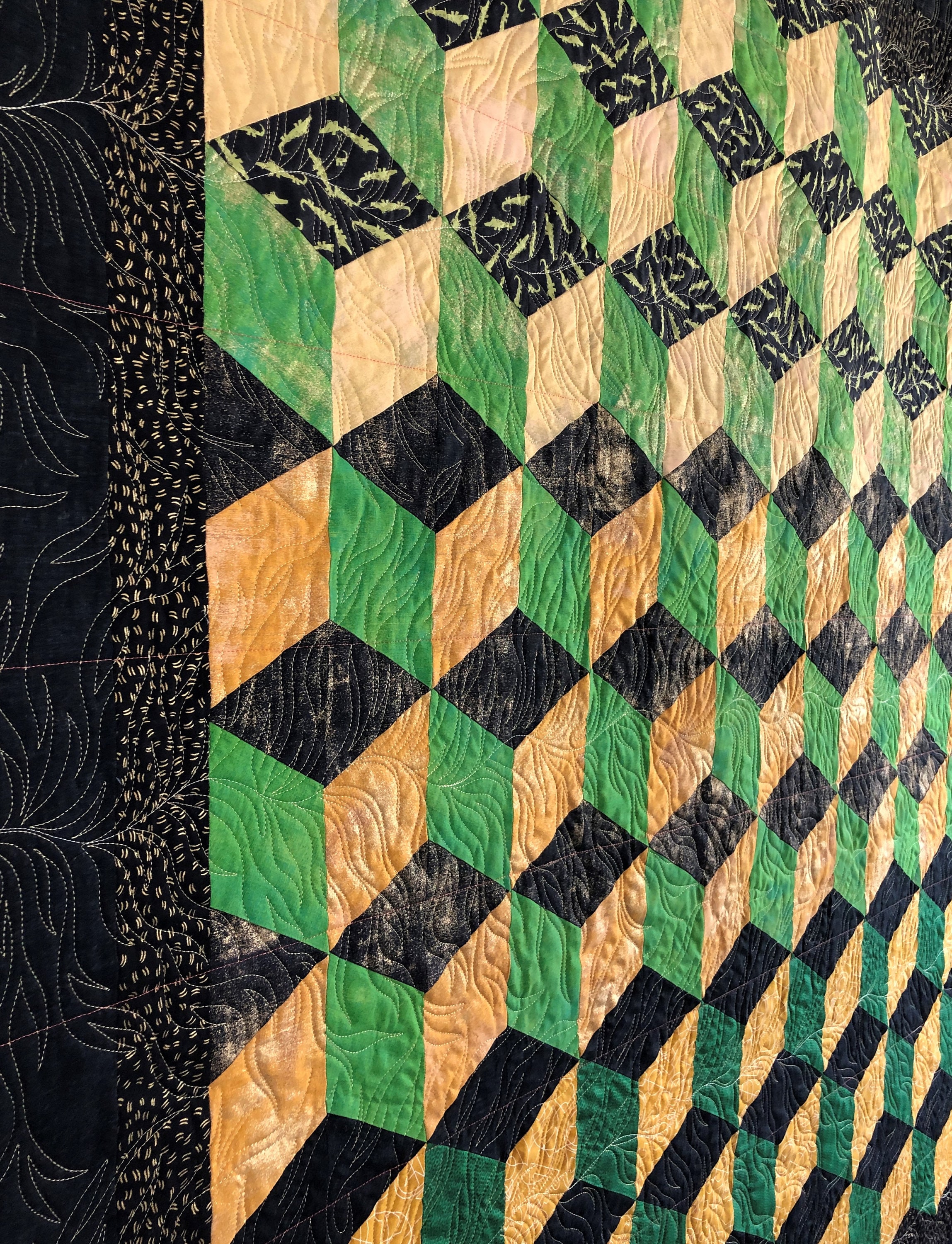 Loki Quilt Cube Optical Illusion Green Black and Gold - Etsy