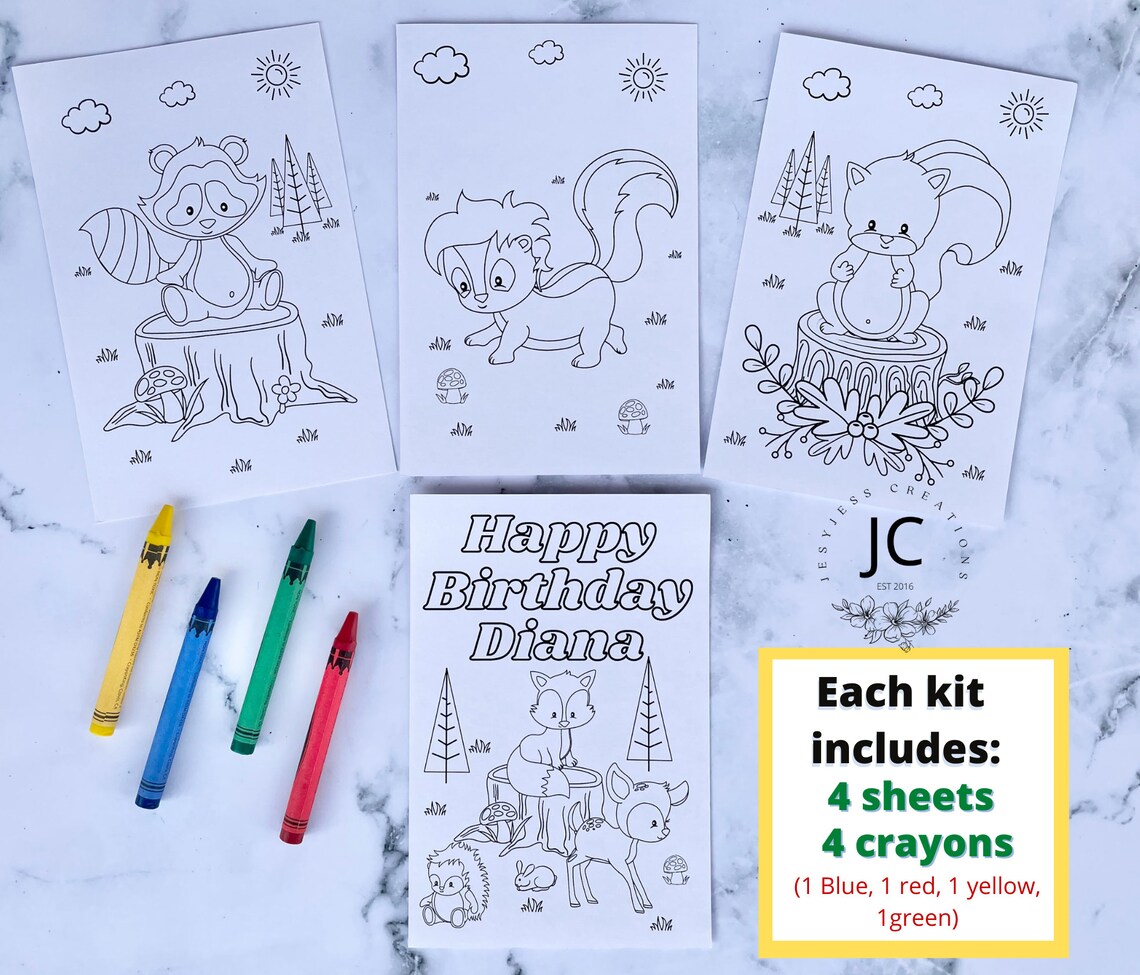Custom Woodland Coloring Kits Kids Party Favors - Etsy