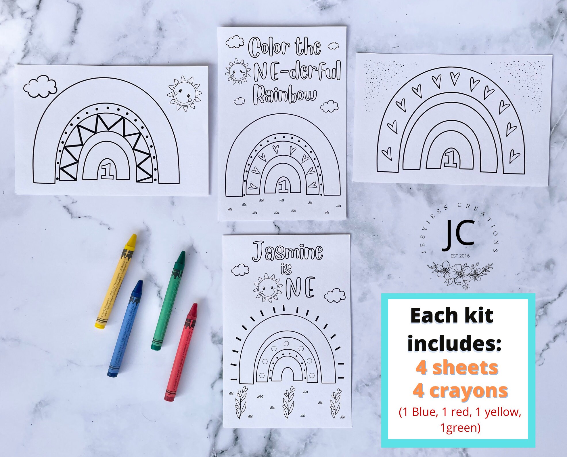 Custom ONE Boho Rainbow First Birthday Party Favors Coloring - Etsy