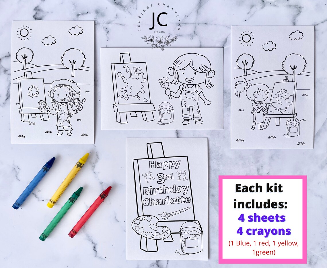 Custom GIRLS Art Little Painter Coloring Kits Kids Party - Etsy