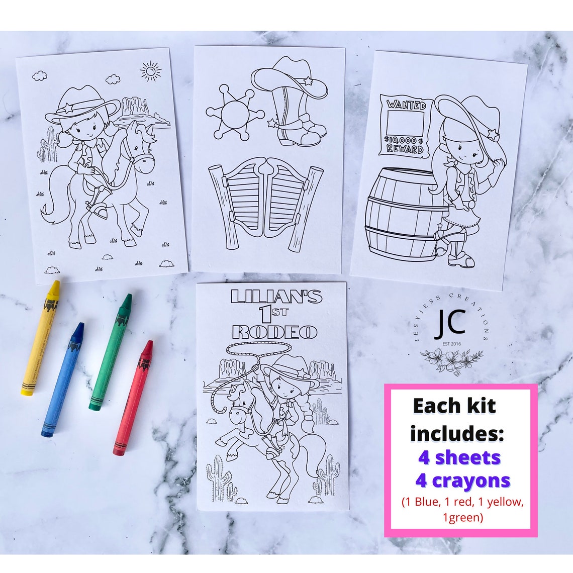 Custom Western Rodeo Cowgirl Party Favors Coloring Kits - Etsy