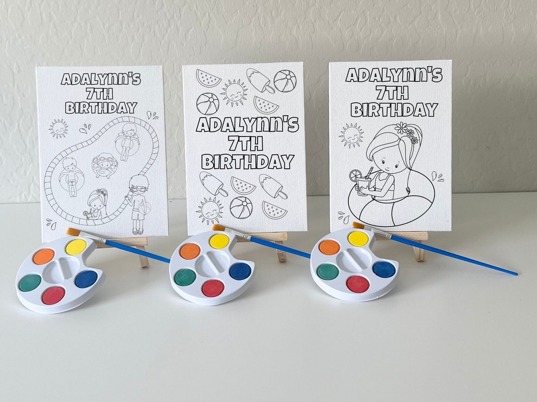 Custom Summer Pool Party Painting Canvas Kits Kids Party Favors Table ...