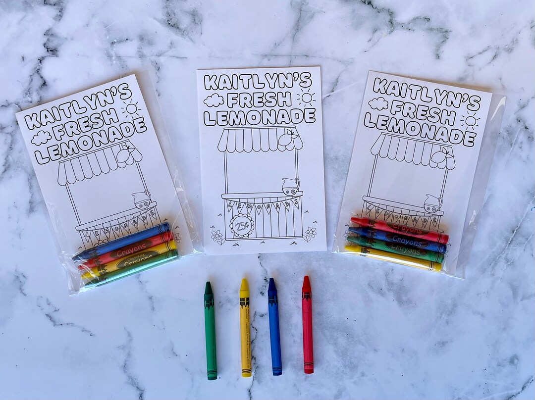 Custom Lemonade Stand Birthday Party Favors Coloring Kits - Etsy