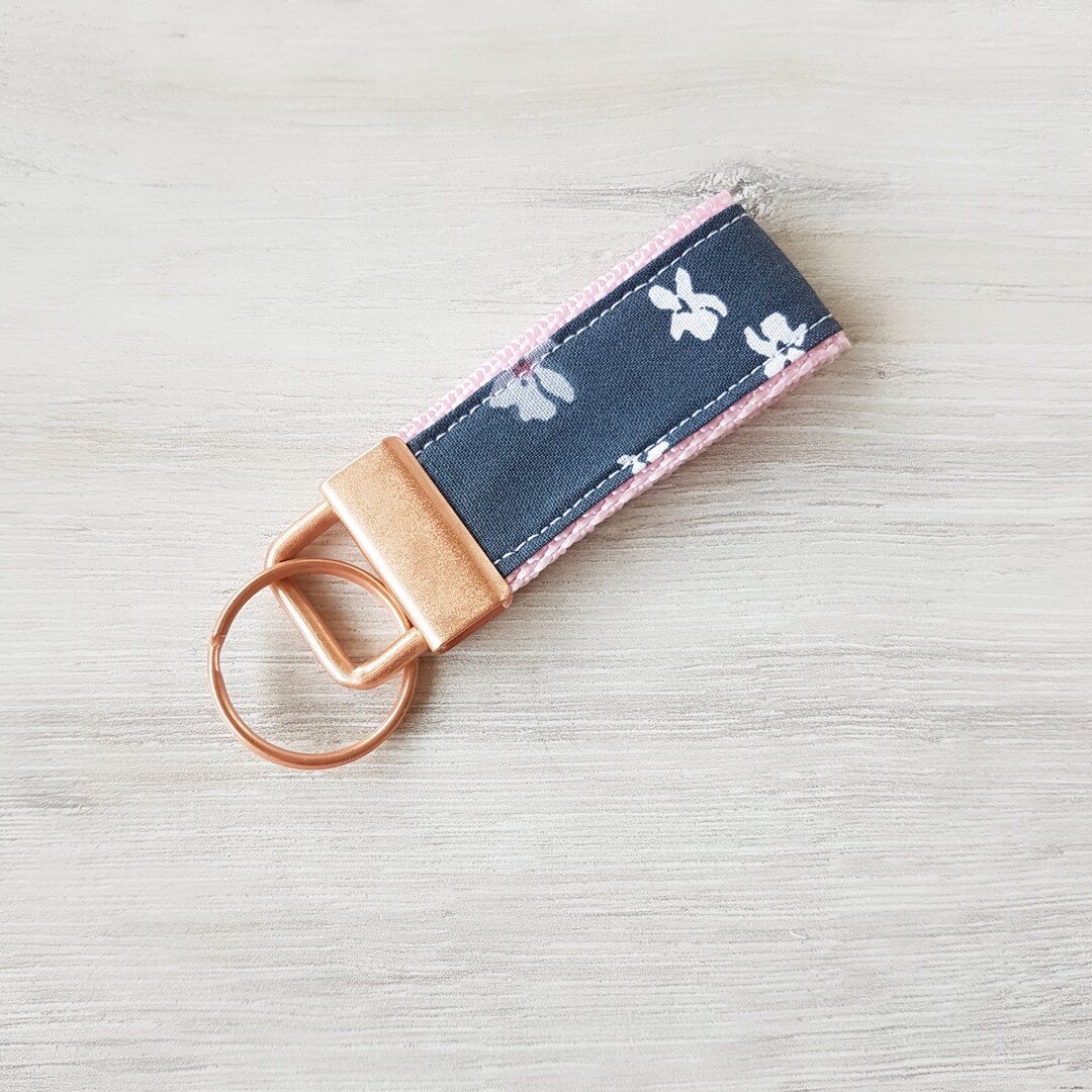Keyring, Key Strap, Key Fob, Webbing, Flowers/birds, Blue, Copper ...