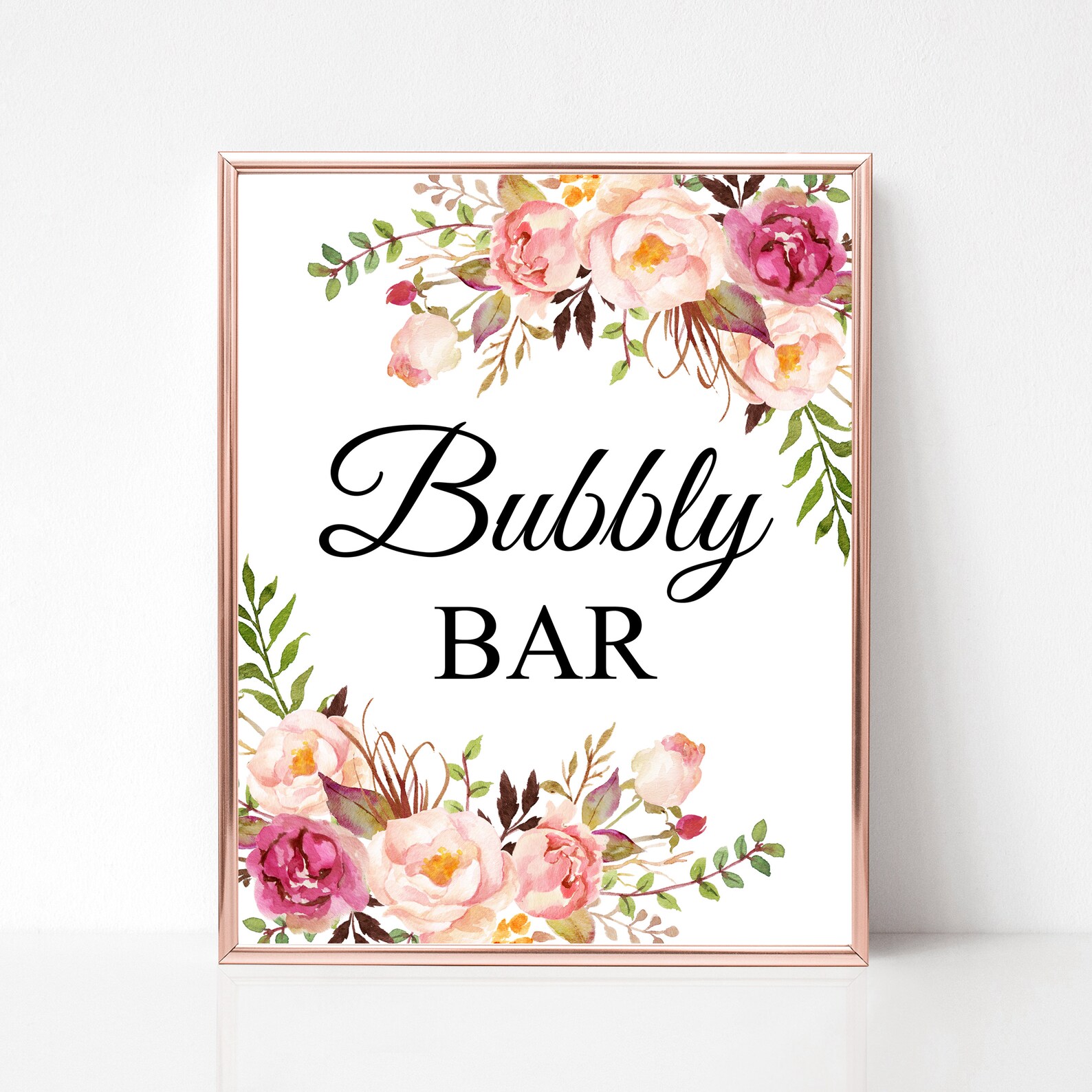 Bubbly Bar Sign Printable Boho Pink Floral Bridal Shower Etsy
