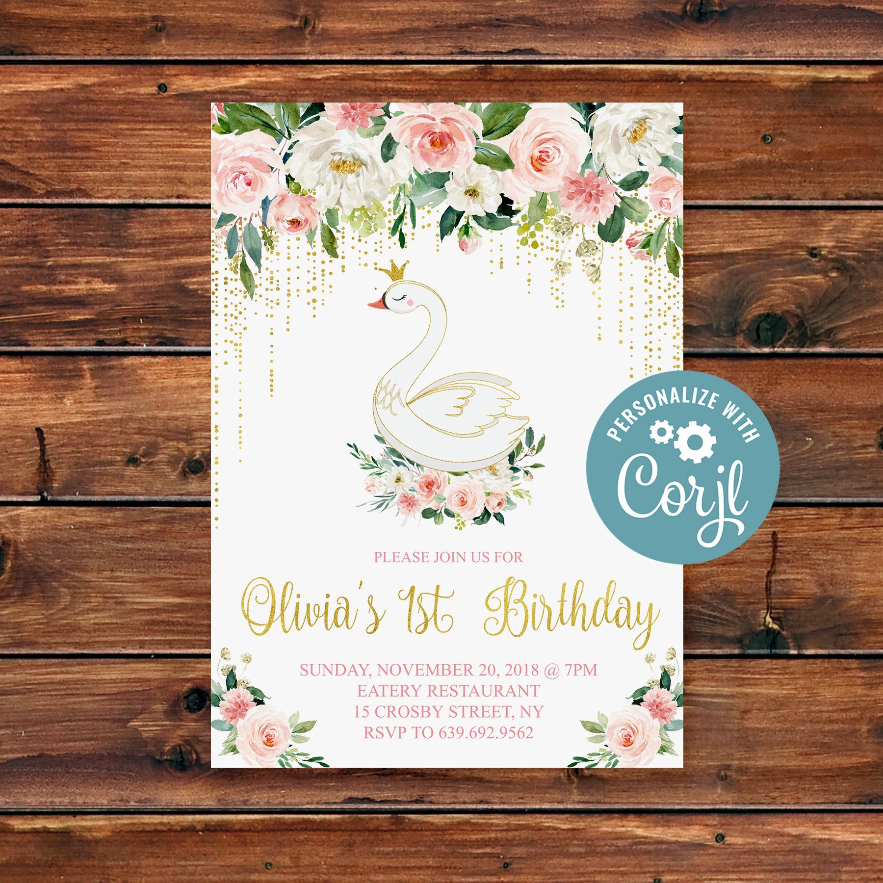Editable Swan Princess Birthday Party Invitation Swan Etsy