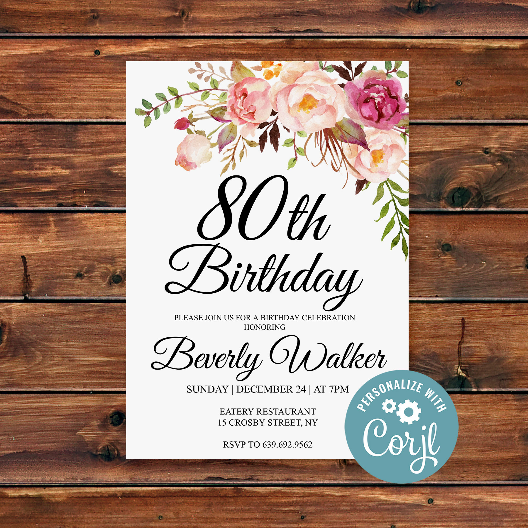 80th Birthday Invitation Floral Women Birthday Invitation Etsy
