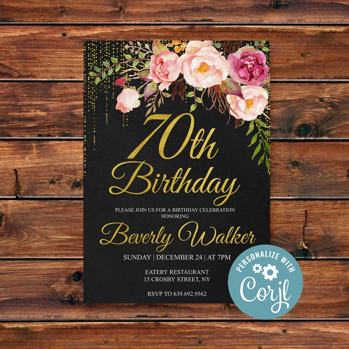 70th Birthday Invitation Floral Women Birthday Invitation Etsy