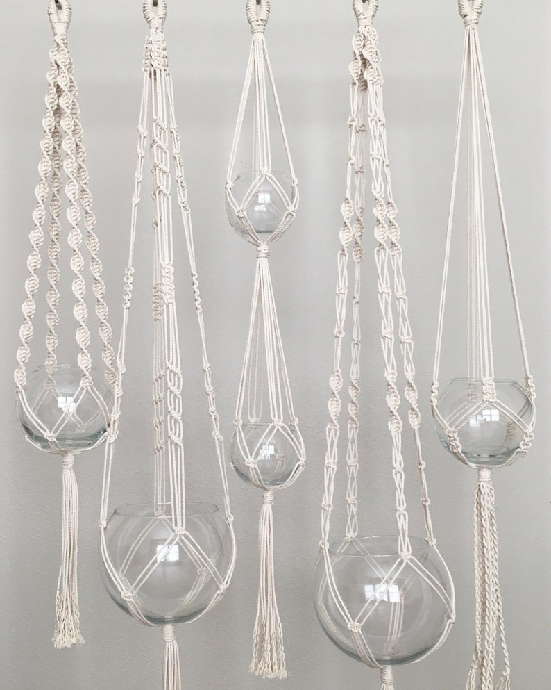 Set of 5 Macrame Plant Hangers glass Vases Not Included - Etsy