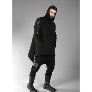 Black Cotton Poncho: Futuristic High Neck Pullover - Etsy