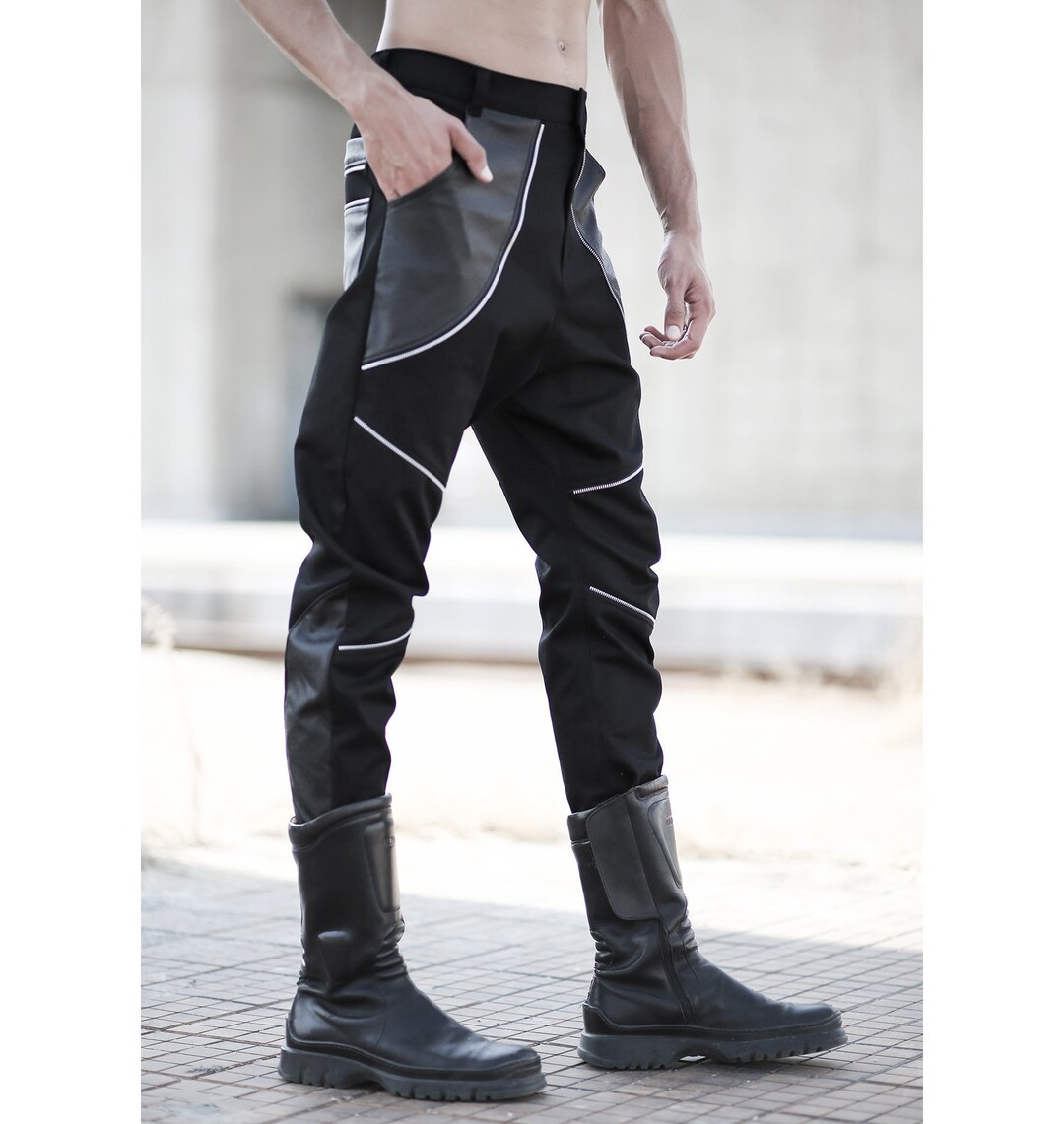 Dustin Pants (men Pants-postapocalyptic-dystopian-cyberpunk-black Denim ...