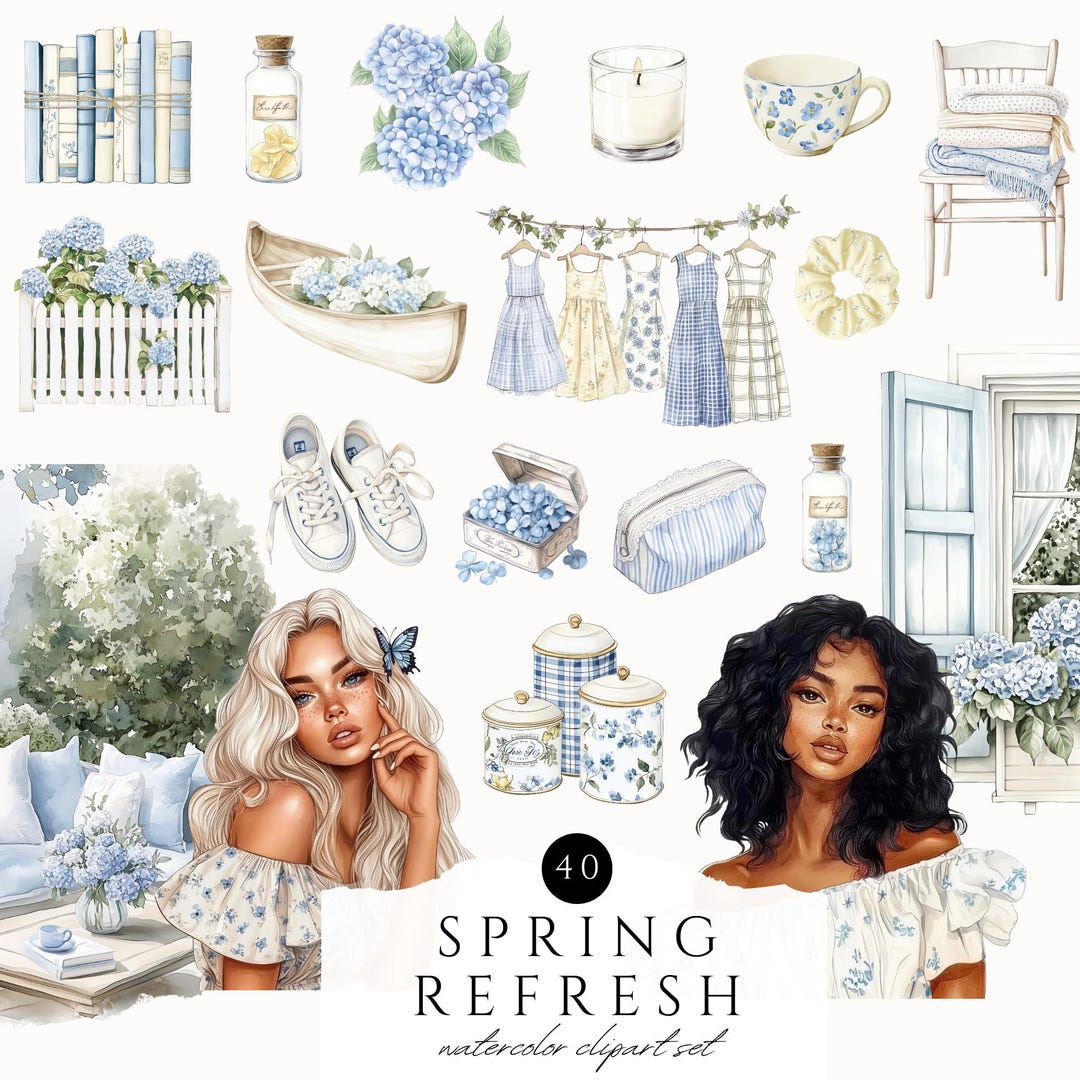 Spring Refresh Watercolor Clipart, Hydrangea Png, Floral Watercolor ...