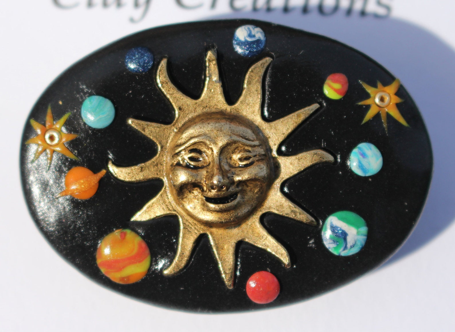 Polymer Clay Celestial Brooch/pendant, Sun Brooch, Galaxy, Solar System ...