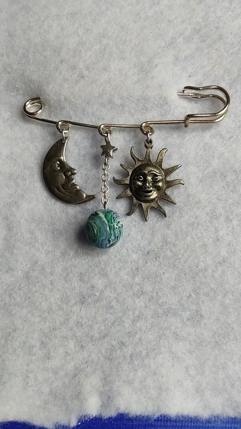 Polymer Clay Celestial Brooch/pendant, Sun Brooch, Galaxy, Solar System ...
