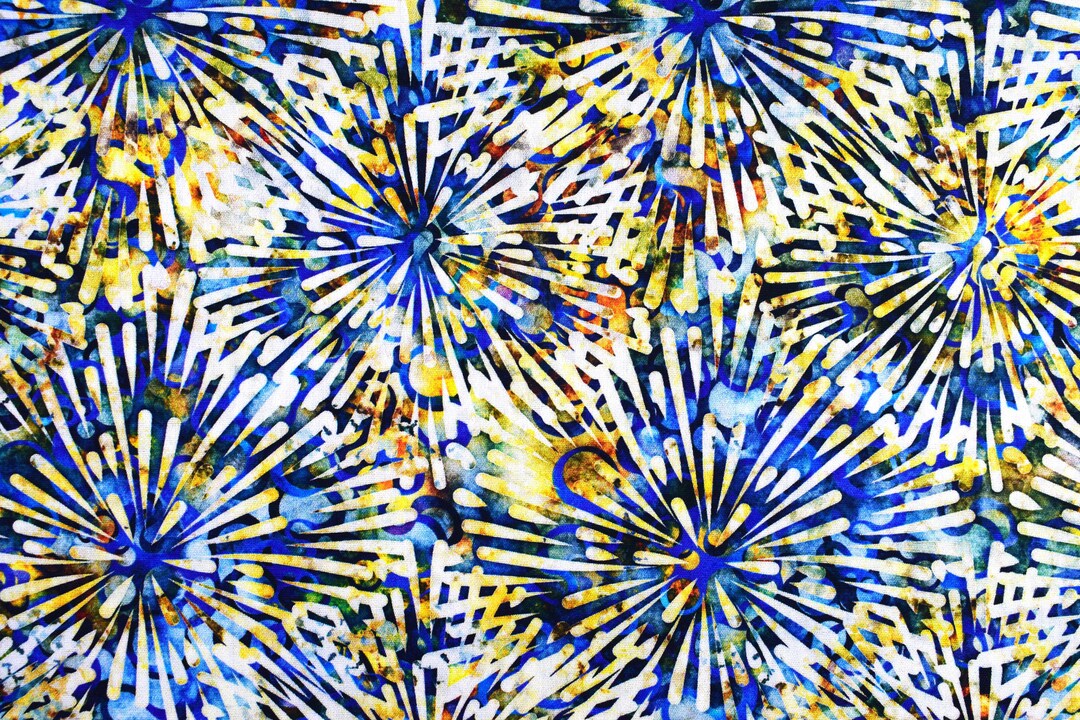 Blue and Gold Batik Fabric, Quilting Fabric, Cotton Fabric, Quilting ...