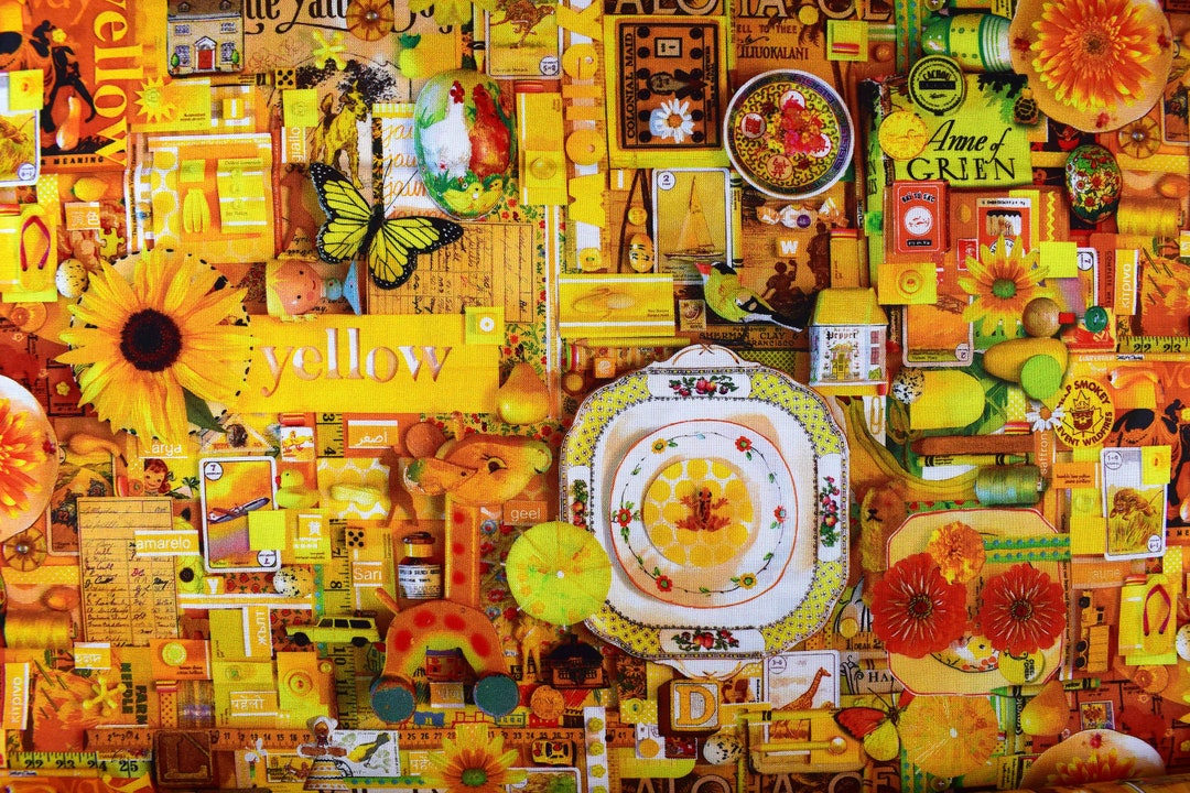 Yellow Collage Quilting Cotton Fabric - Shelley Davies - Price by Half ...