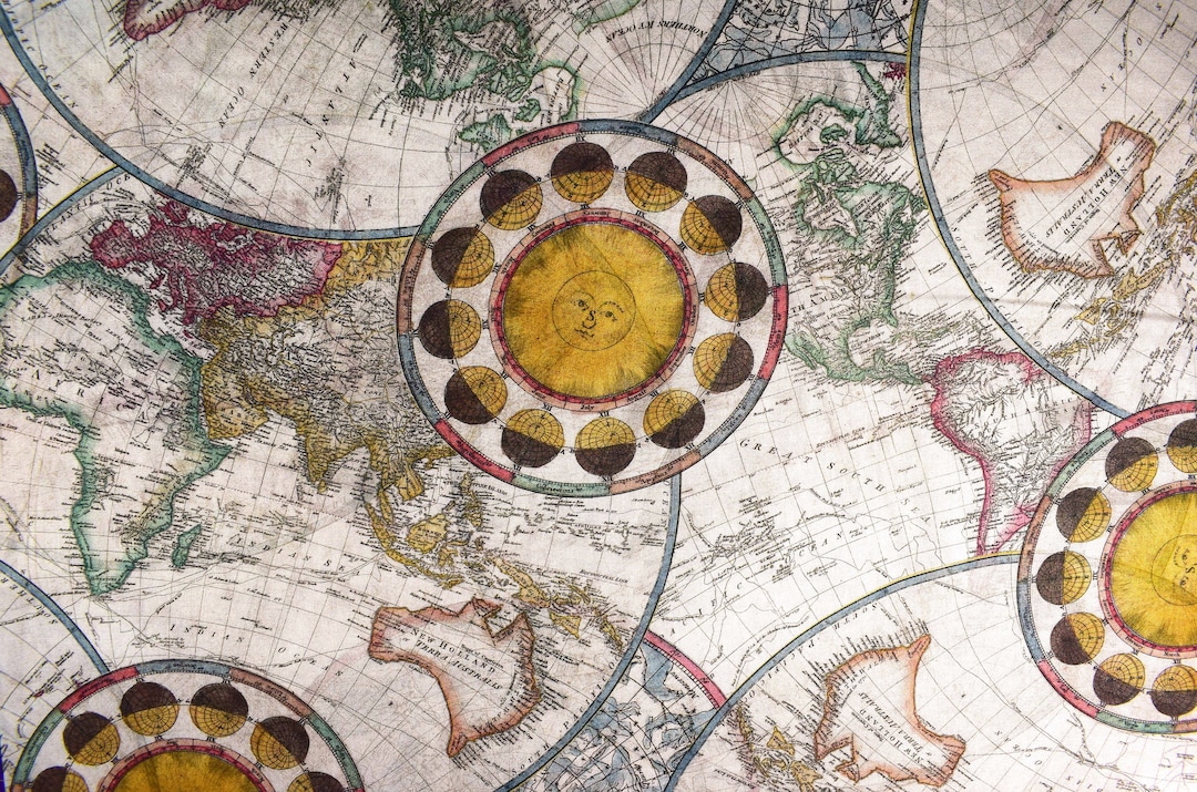 Antique World Map Cotton Fabric - Robert Kaufman Quilting Fabric ...