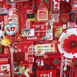 Red Color Collage Quilting Fabric, Love Hearts Fabric, Scarlet Fabric ...