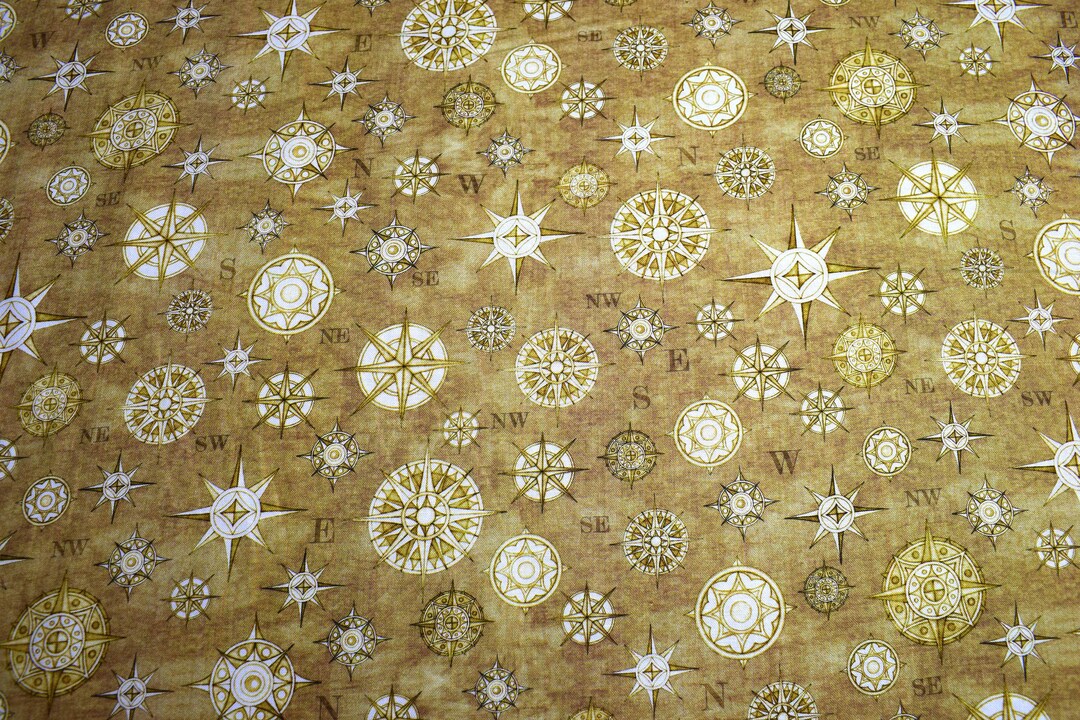 Beige Compass Fabric, Quilting Fabric, Cotton Fabric, Quilting ...