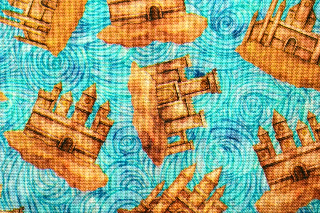 Blue Sandcastle Print Quilting Fabric - 44 Inch Wide 100% Cotton ...