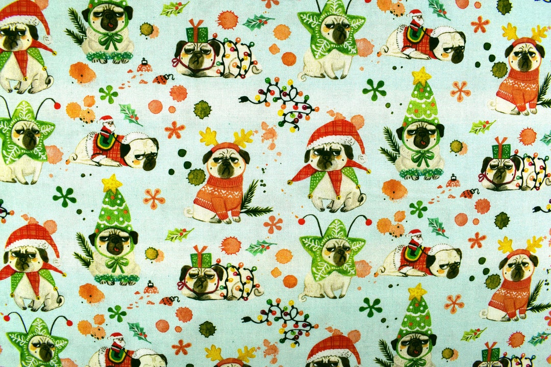 Pug Christmas Fabric Dog Fabric Grumpy Christmas Dogs - Etsy UK